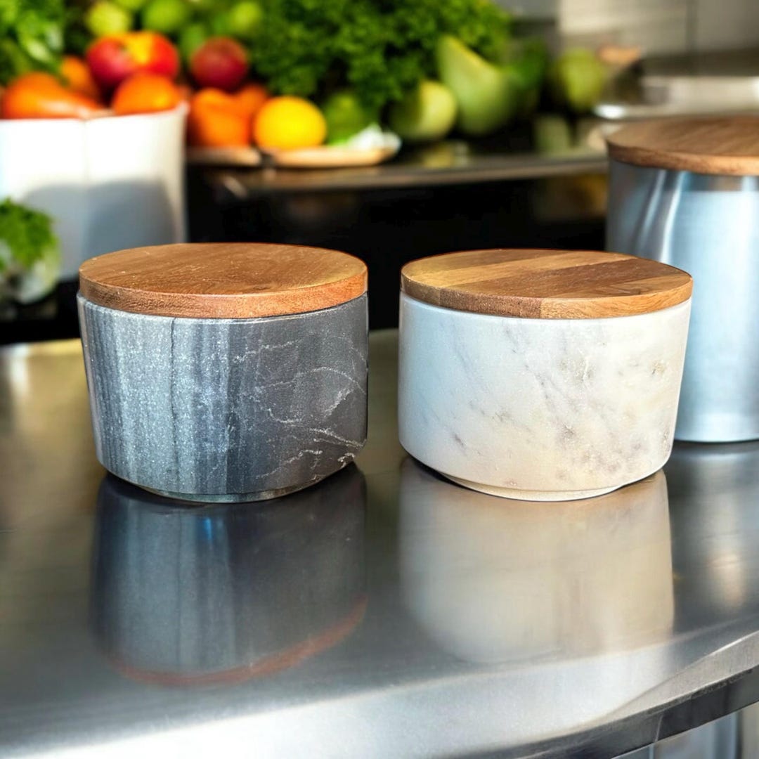 Marble Salt Cellar Pepper Cellar 2 Pc Set Stackable Large Salt & Pepper ...