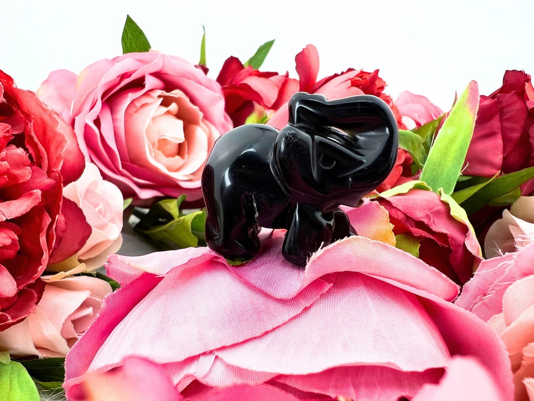 Obsidian Elephant - Black Obsidian Elephant Carving - 1.5" Carved ...