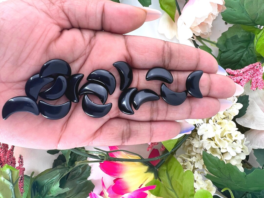 Black Obsidian Crystal Moon Small Black Obsidian Moon 17mm Obsidian ...