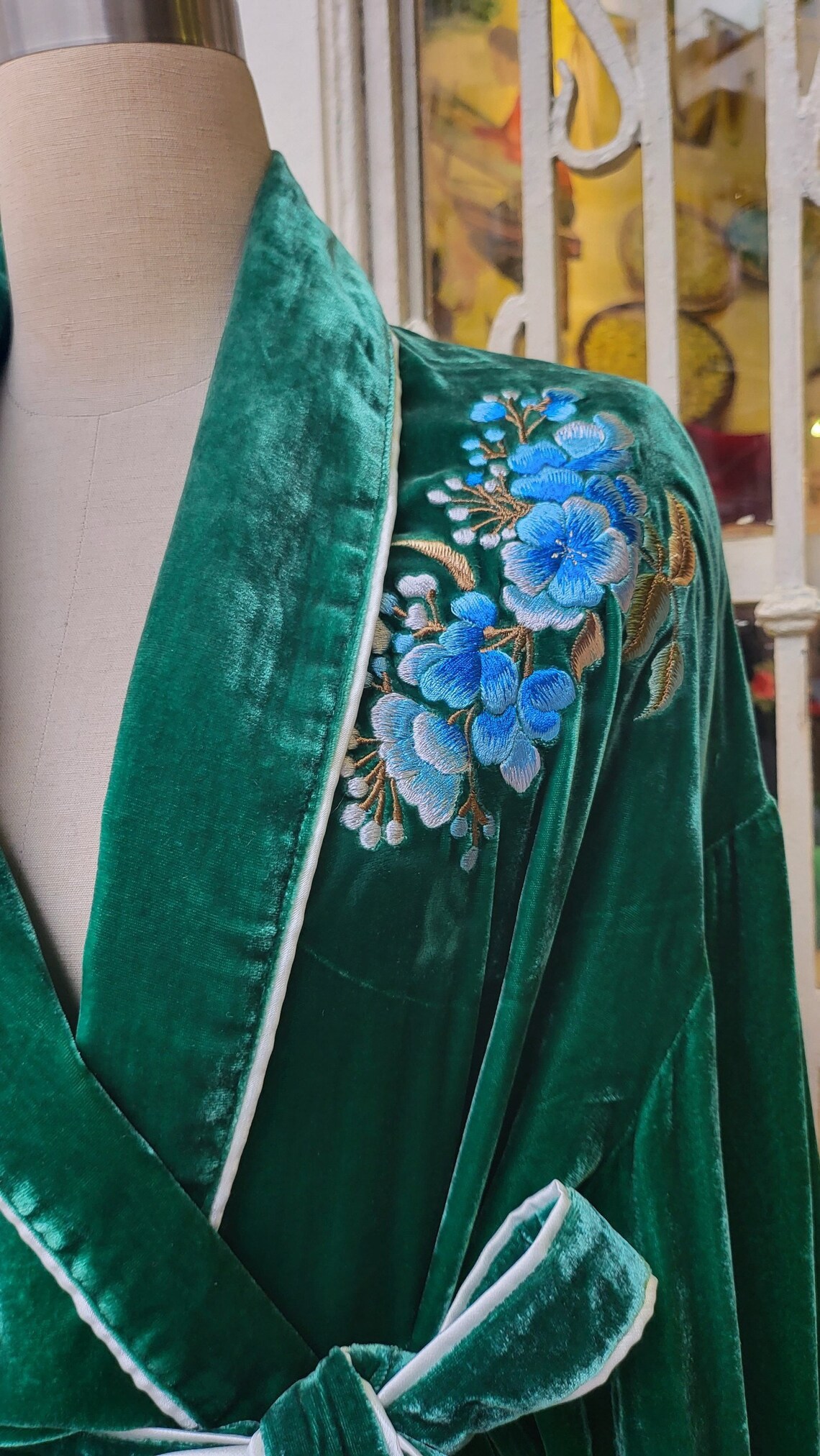 Embroidered Robe Silk Velvet Kimono Long - Etsy