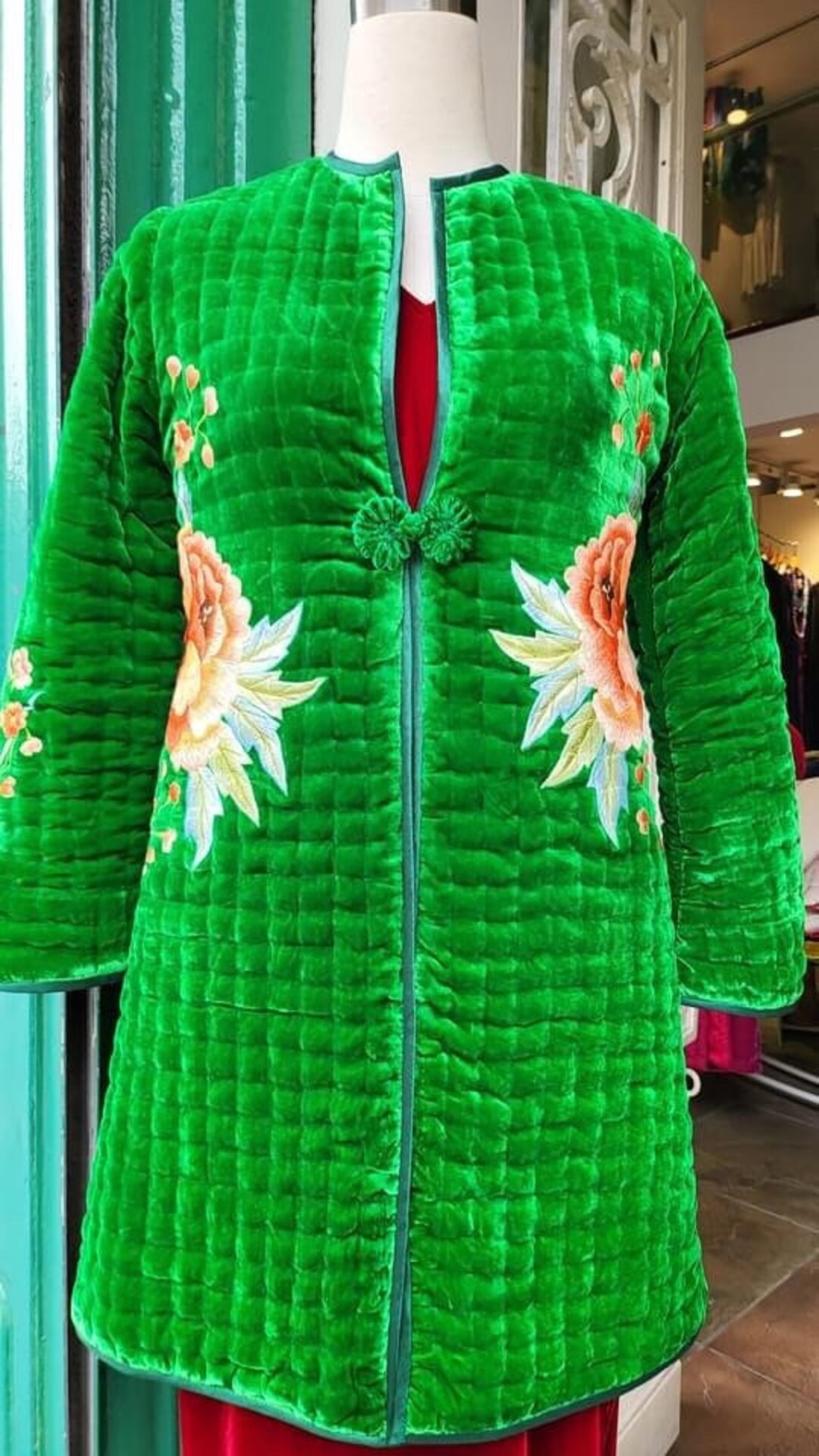 Embroidered Silk Velvet Jacket, Luxury Long Coat for Women, Hand ...