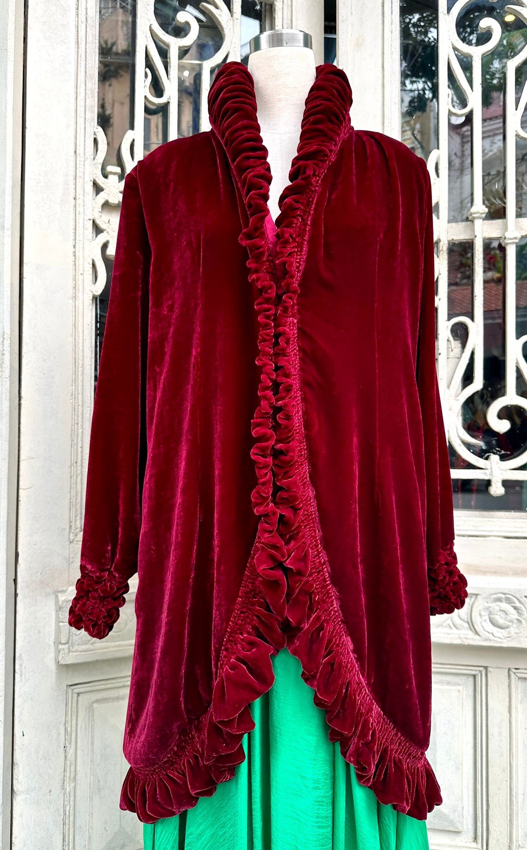 Ruffled Silk Velvet Jacket for Women Long Coat for Party - Etsy