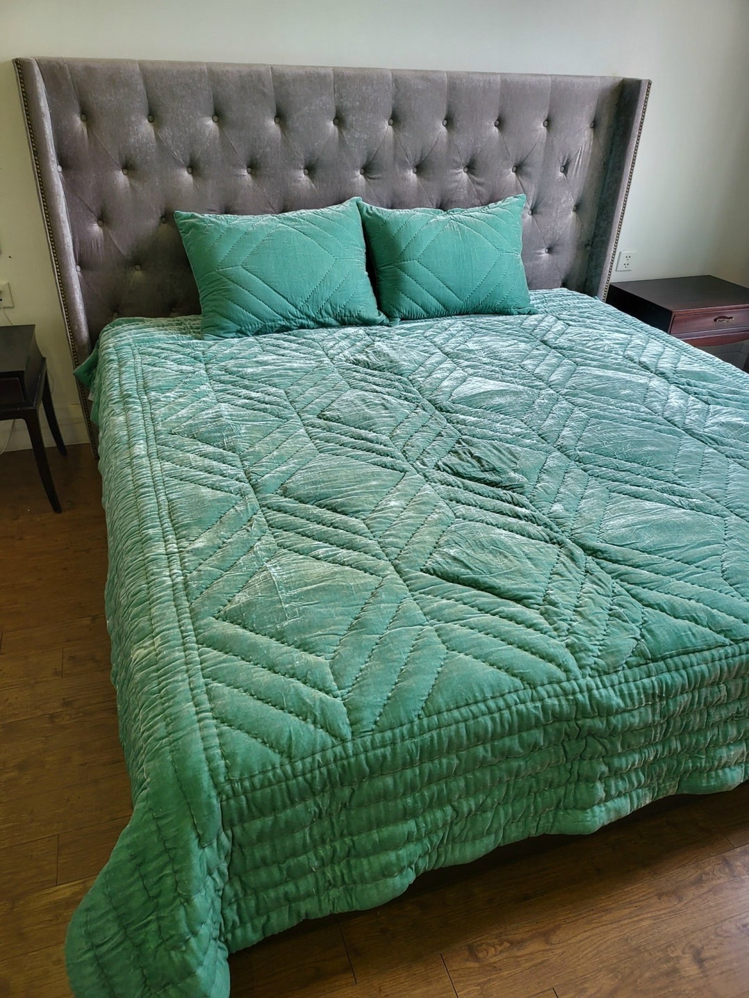 Reversible Silk Velvet Coverlet, Hand-stitched Bedspread | Handmade ...
