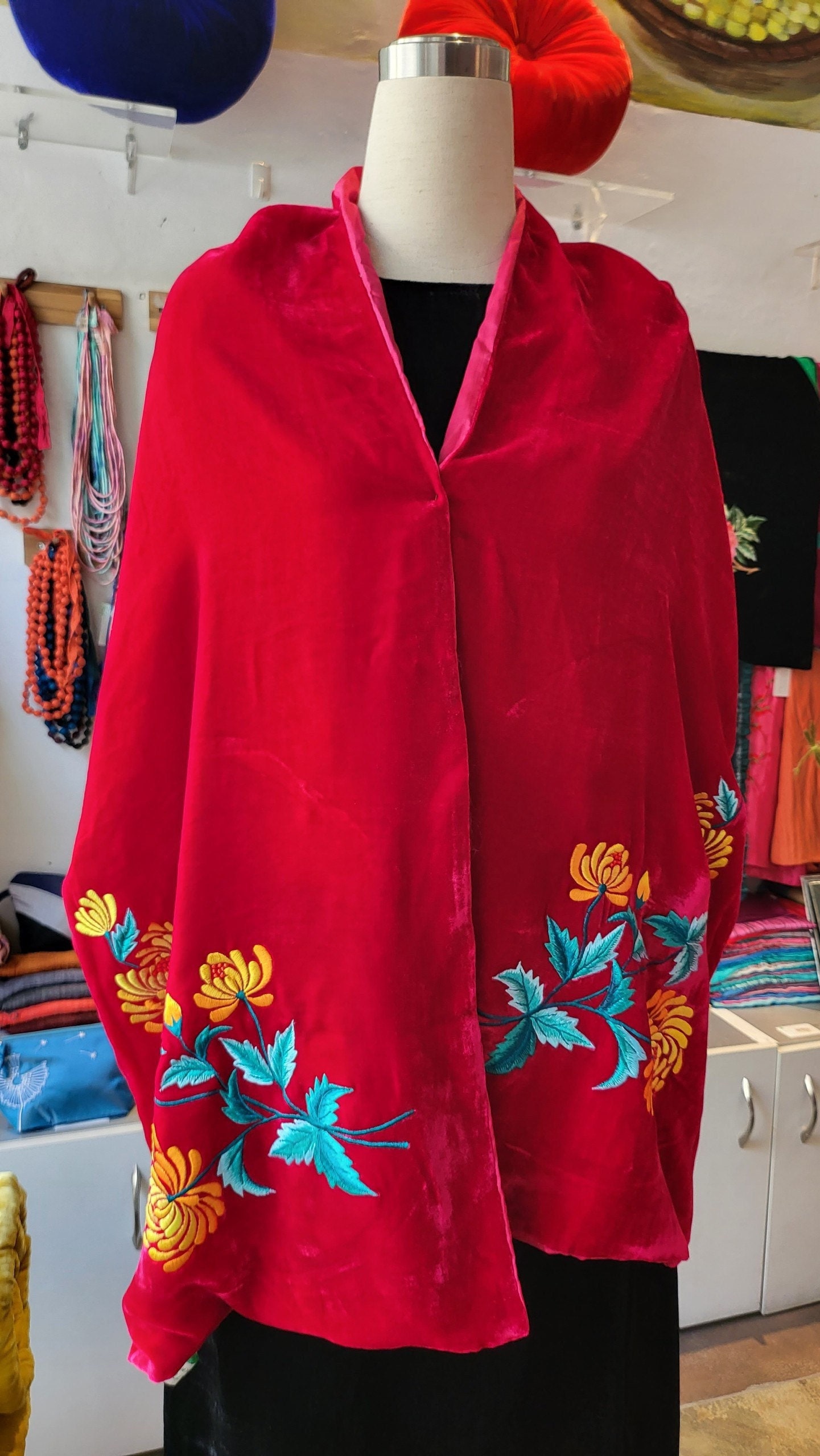 Embroidered Silk Velvet Shawl for Women Luxury Wrap With | Etsy