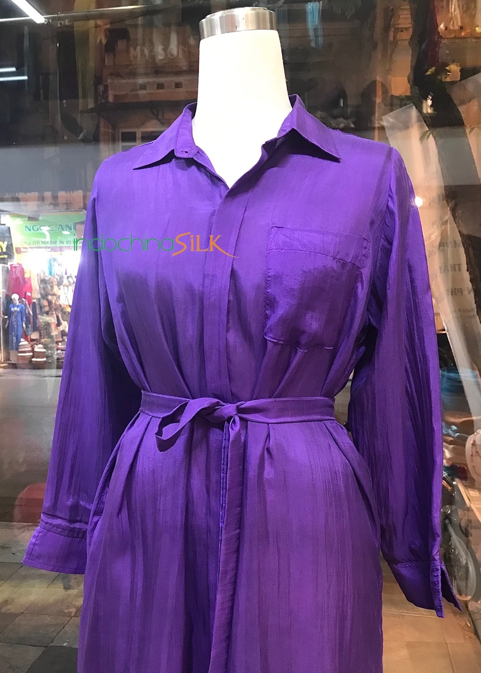 100% Silk Shirt Dress for Work, Women's Long Mulberry Silk Dress With ...