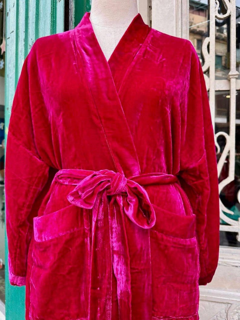 Luxury Silk Velvet Night Robe for Women and Men, Pink/black/white/blue ...
