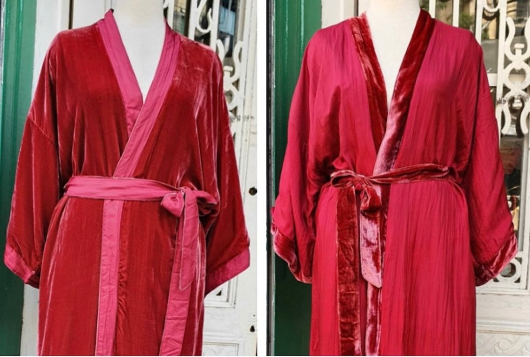 Long Luxury Red Silk Velvet Robe/kimono/cardigan/duster, Reversible ...