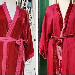 Long Luxury Red Silk Velvet Robe/kimono/cardigan/duster, Reversible ...