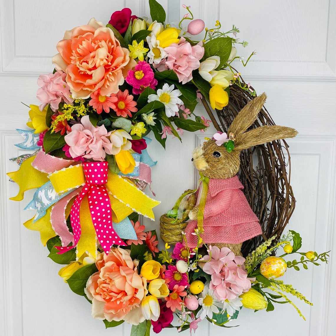 24 X 24 Inch Grapevine Wreath for Easter/spring With Flowers, Bows and ...