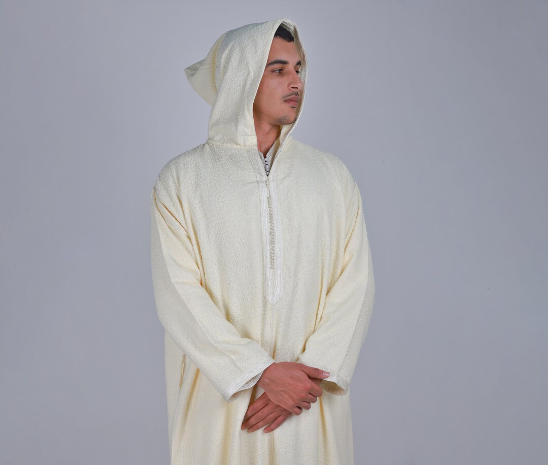 Luxury White Cotton Moroccan Djellaba: Handmade Muslim Men's Dress - Etsy