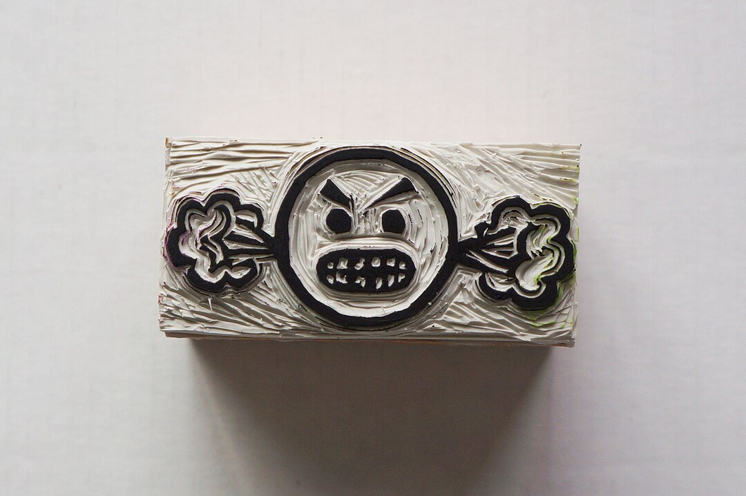 Hand Carved Angry Emoji Rubber Stamp | Mad Emoji Stamp - Etsy