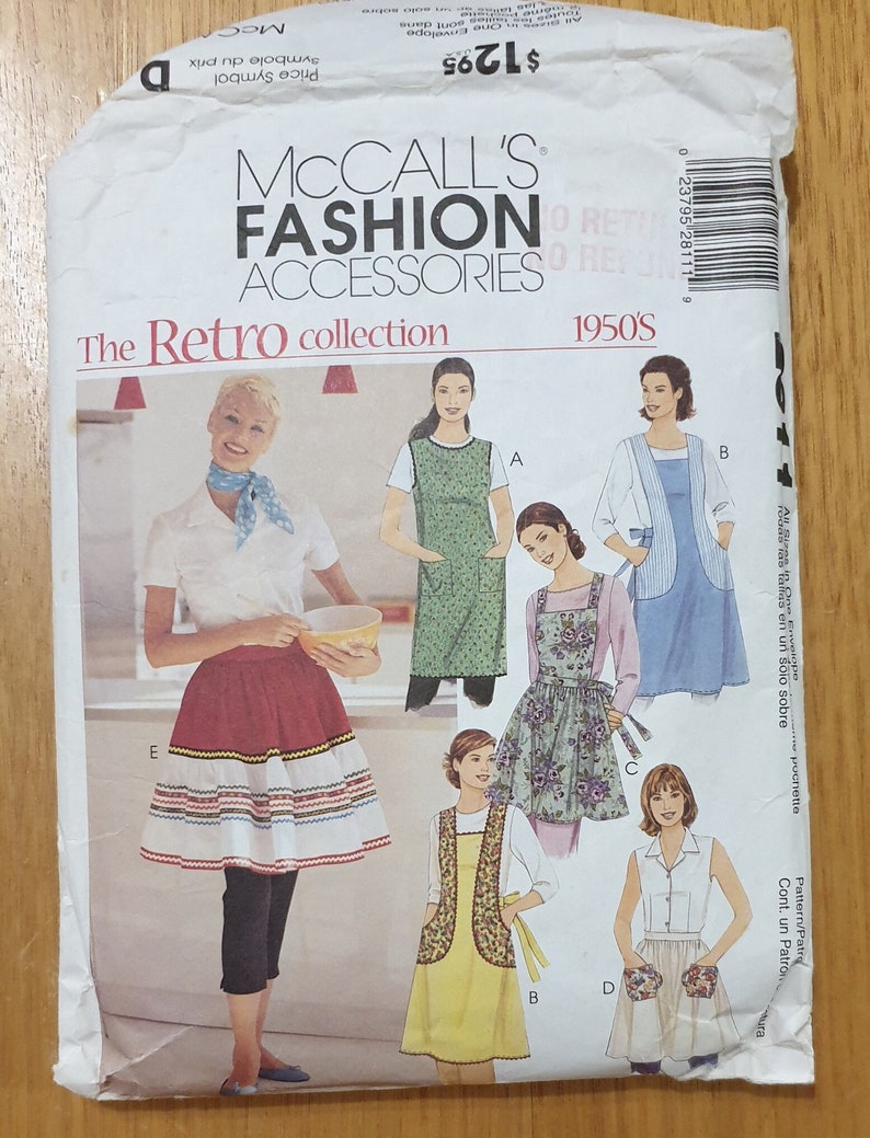 Apron Sewing Pattern Mccalls 2811 Vintage Apron Retro 1950s Apron ...