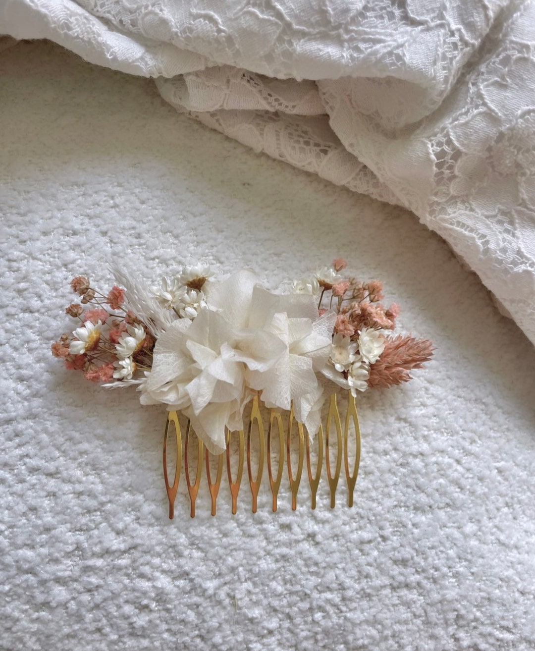 Comb Made of Dried and Preserved Flowers for Bohemian Wedding Pale Pink ...
