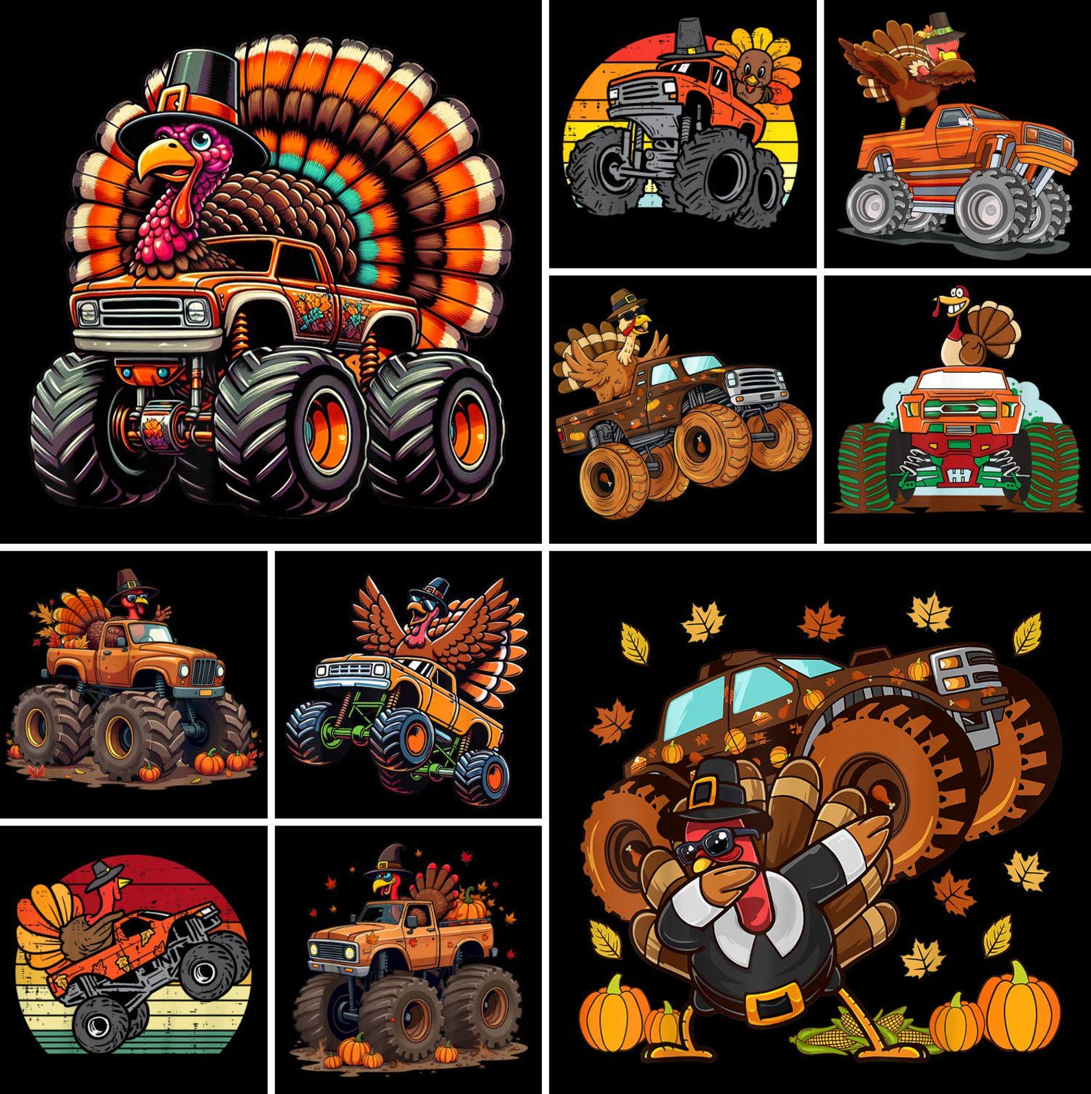 Turkey Riding Monster Truck Bundle Png, Monster Truck Thanksgiving Png,turkey Png, Thanksgiving ...