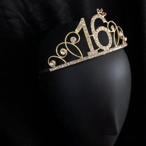 Gold 16th Birthday Crown, 16th Birthday Tiara, 16th Birthday Gift for ...