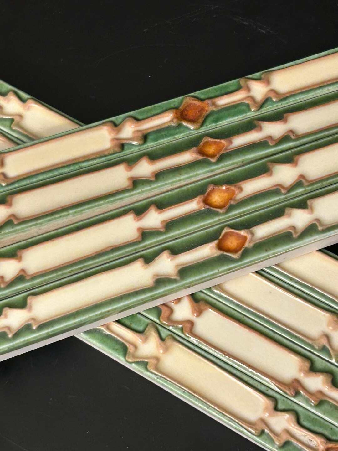 Wheeling Tile - RARE 1930’s Art Deco Gold-green-white-orange Geometric ...