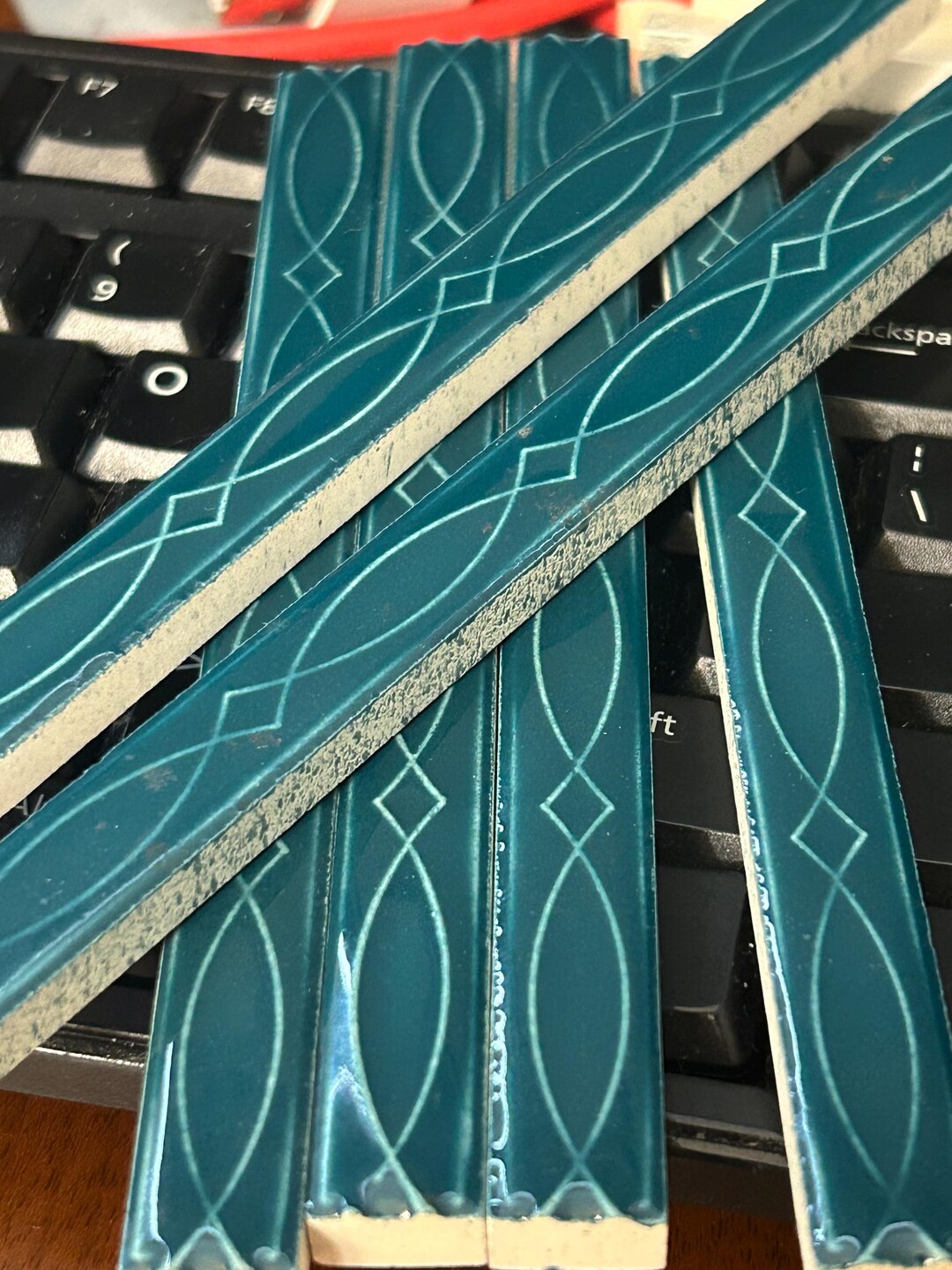 CLEARANCE Vintage Fish Design Liner Tiles ~ 1/2” X 6” X 1/4” ~ Teal ...
