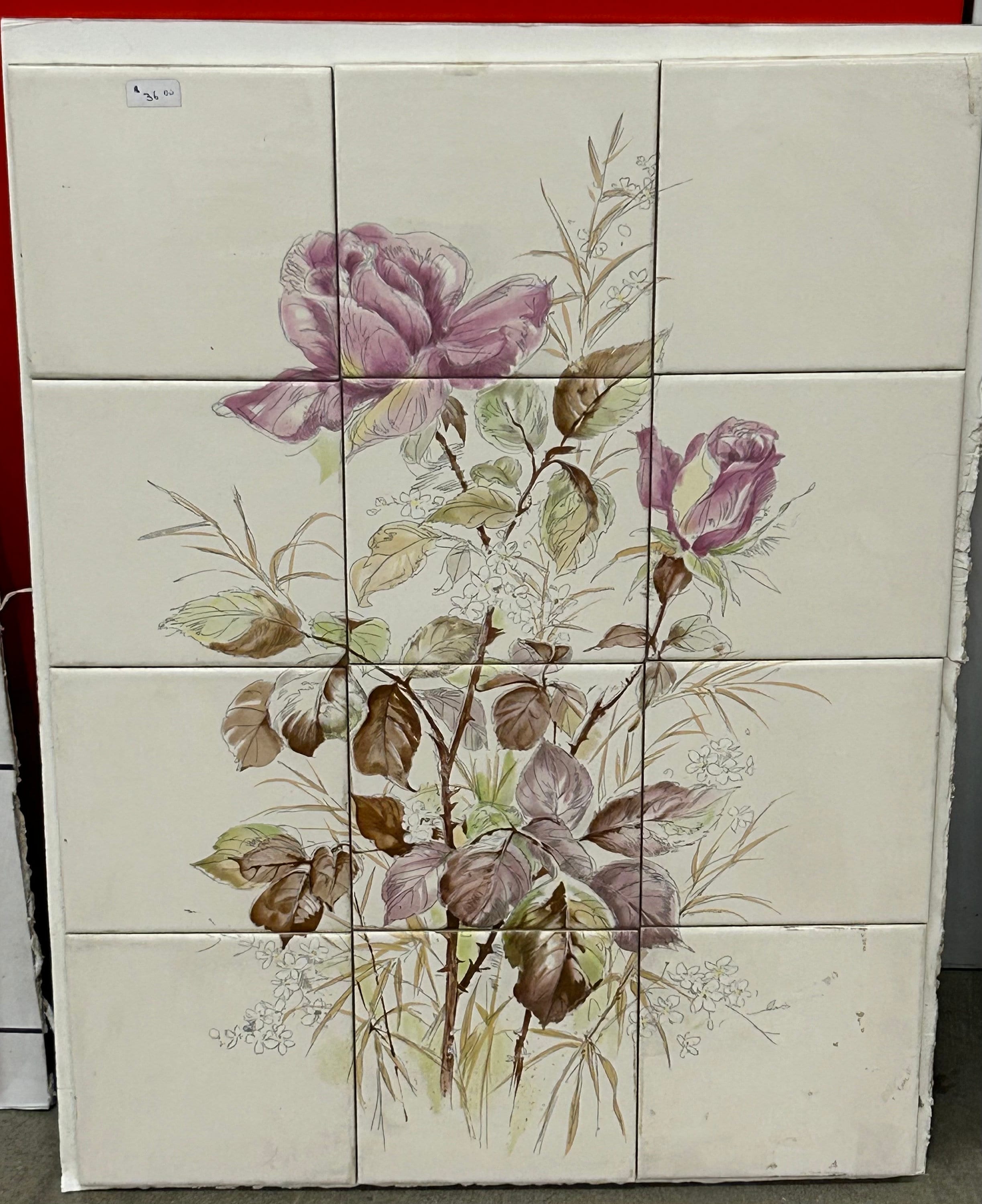 1970's 1980's Vintage Large Tile Mural With Roses - Etsy