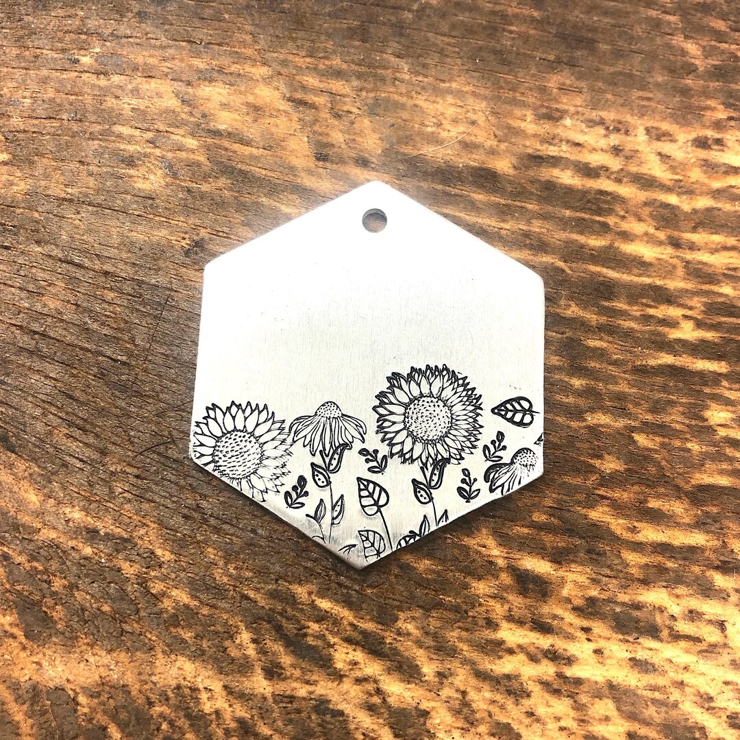 Flower Garden Large Metal Handstamped Pet ID Tag Summer Spring Flower ...