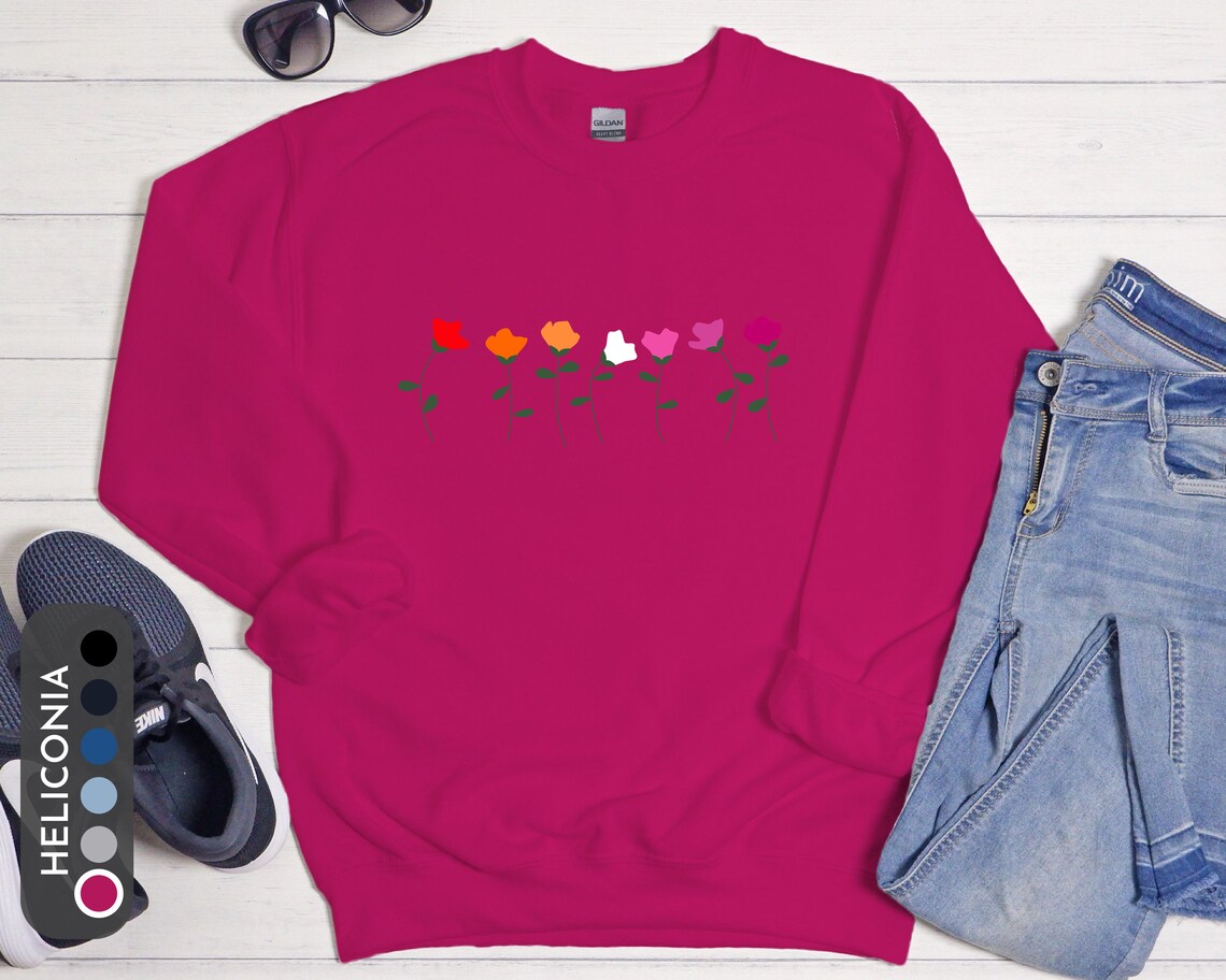 Subtle Lesbian Flower Sweatshirt Lesbian Sunset Lesbian Etsy