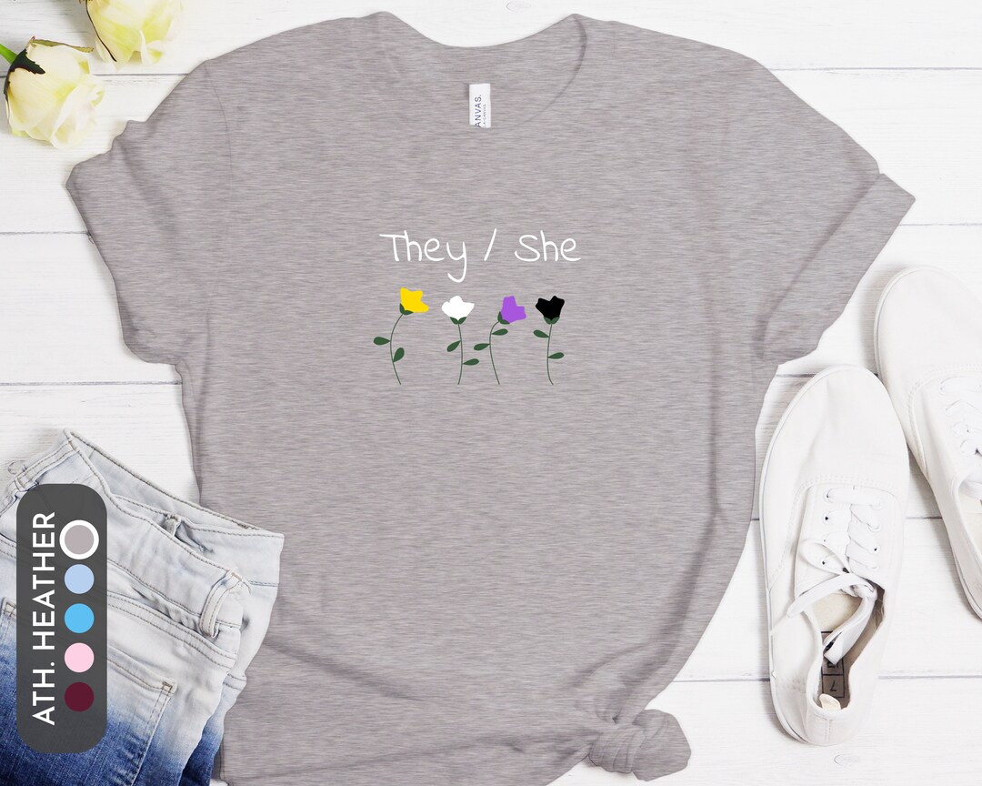 They/she Pronouns Enby Flower Shirt, Enby Pride, Enby Pronouns, Subtle ...
