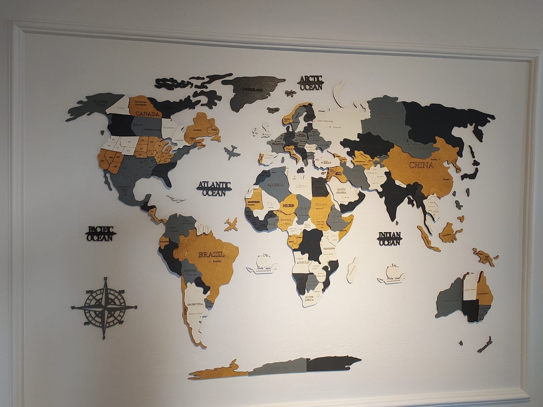 Personalized 3D Wooden World Map Wall Art Multicolored & Textured ...