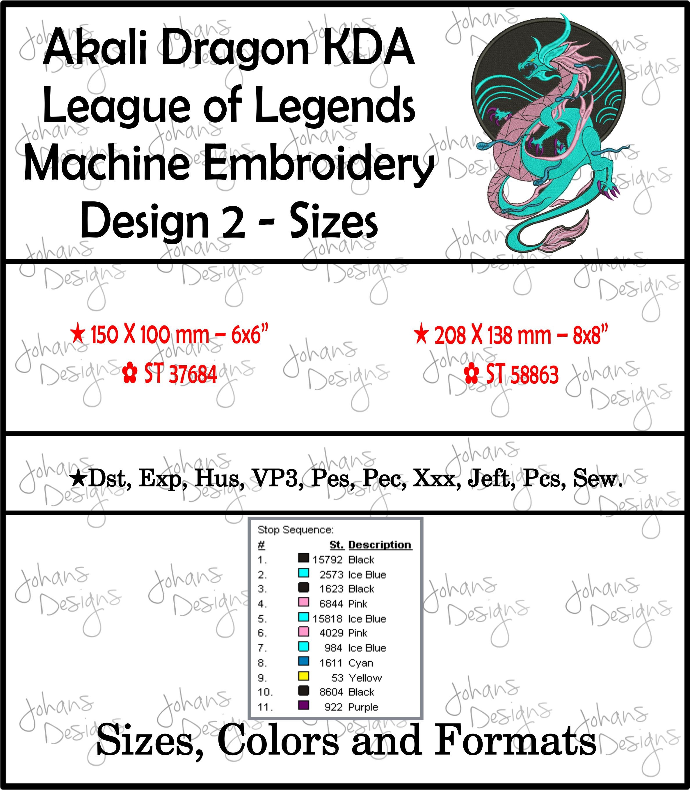 Akali Dragon KDA League of Legends Machine Embroidery Design | Etsy