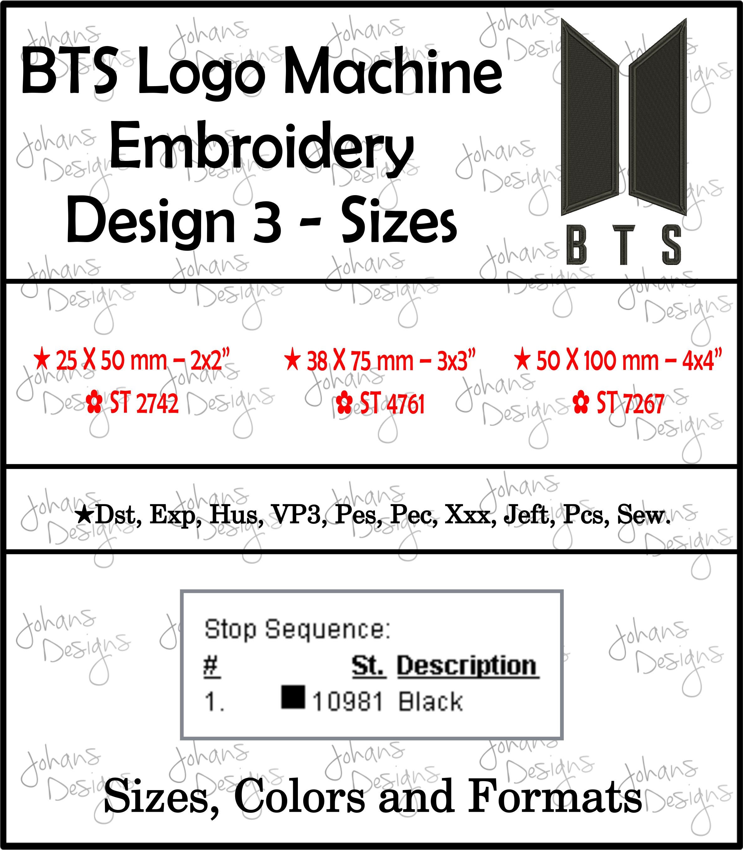 Appliques & Patches 3 Sizes BTS Army Logo Machine Embroidery Design ...