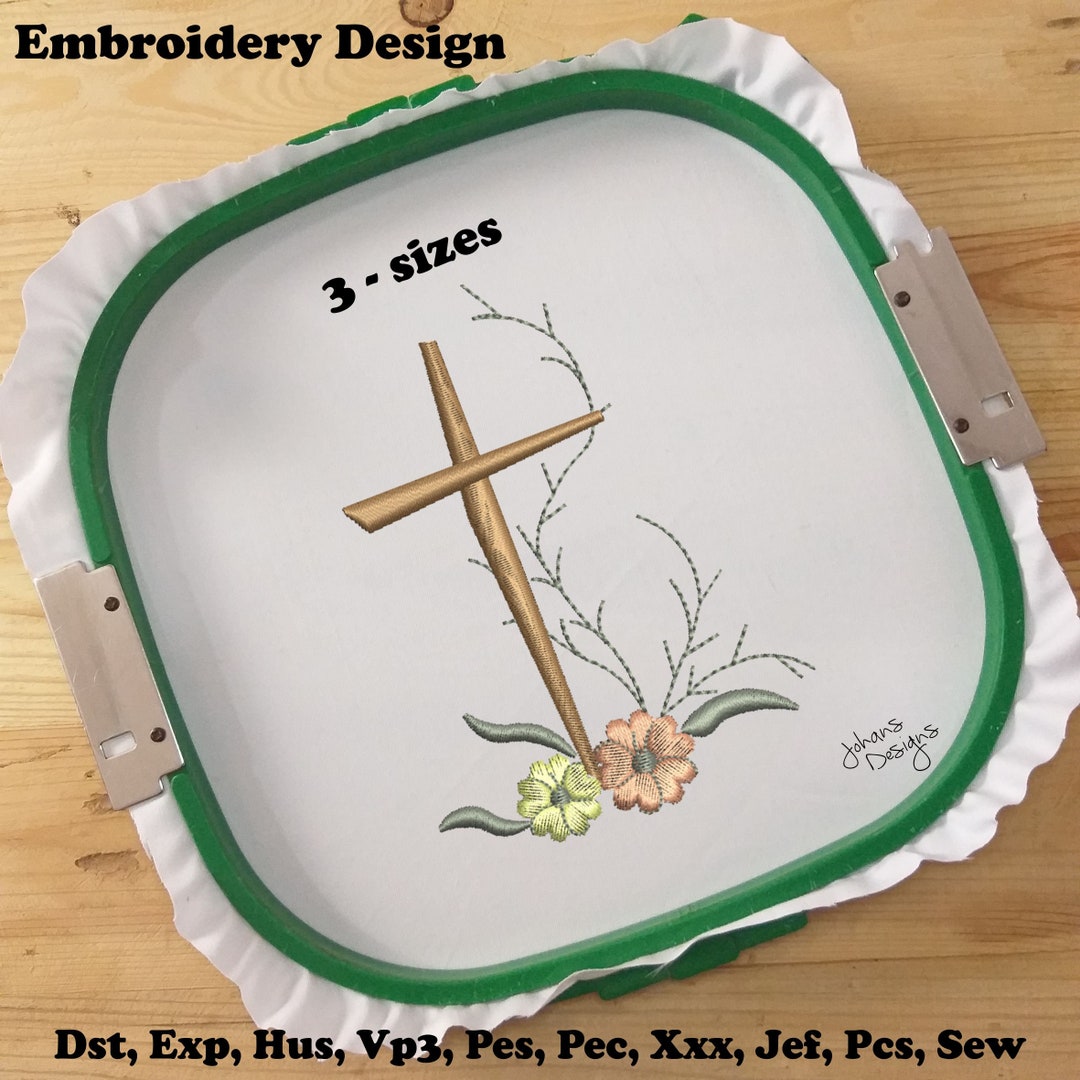 Cross With Leaves and Flowers - Embroidery Design - Etsy