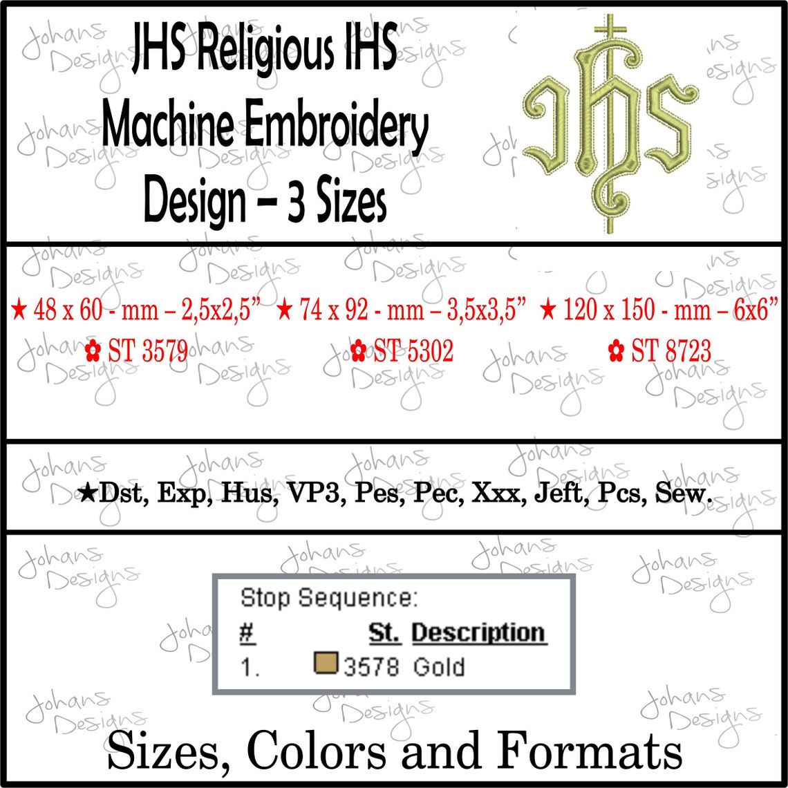 JHS Religious IHS Embroidery Design - Etsy
