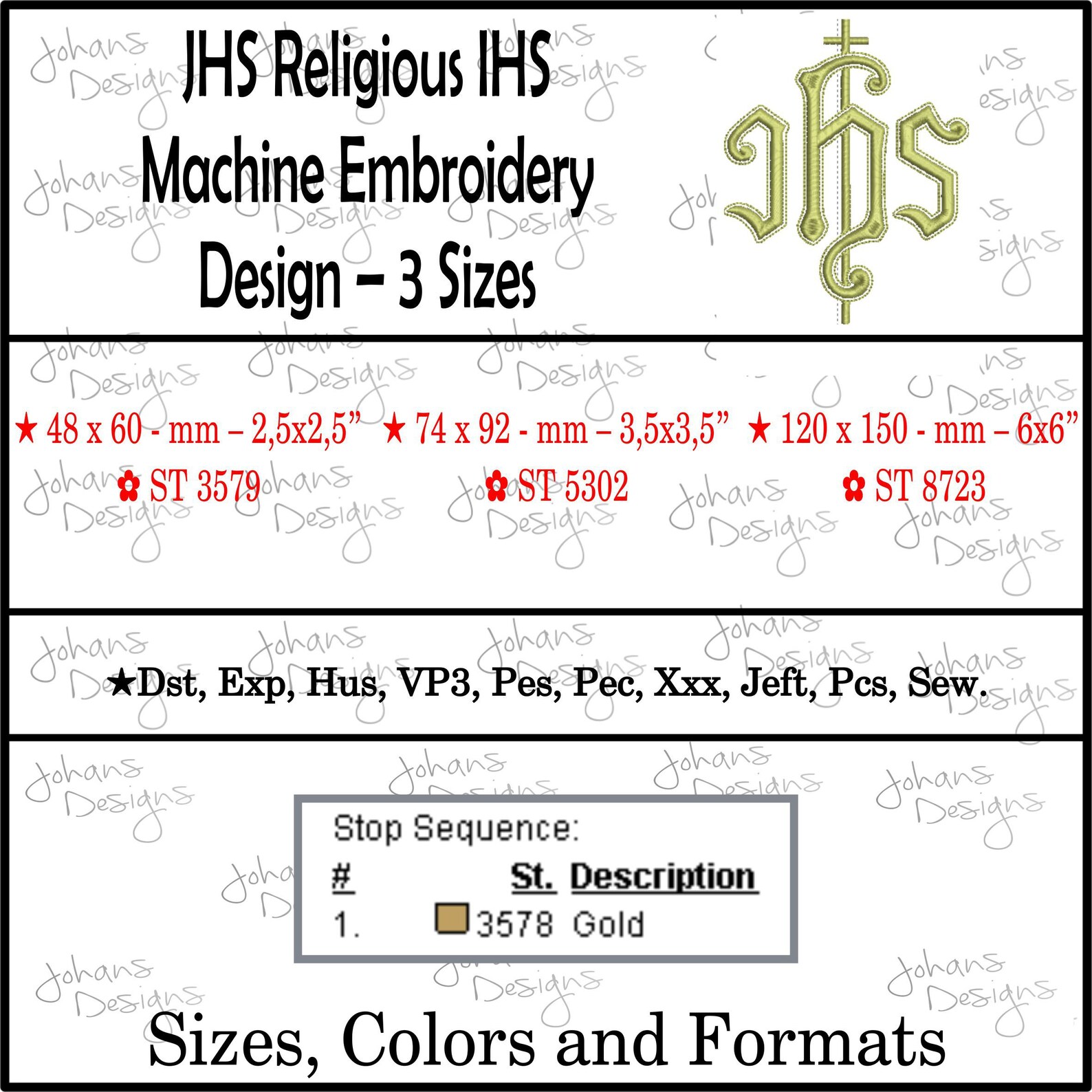 JHS Religious IHS Embroidery Design - Etsy