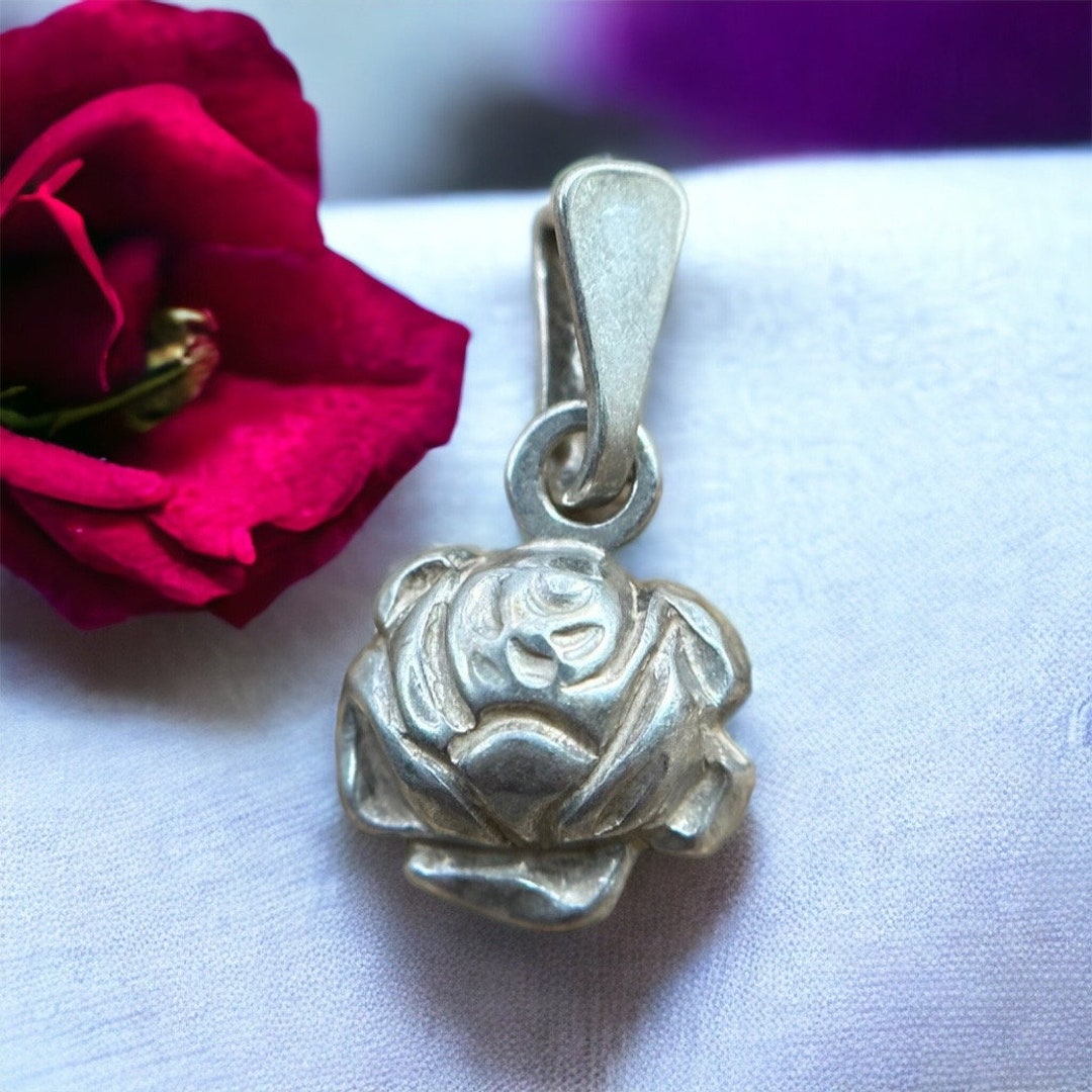 Mini Rose Pendant 835 Silver 15 X 9 Mm Vintage Gift Ladies Very Classy ...