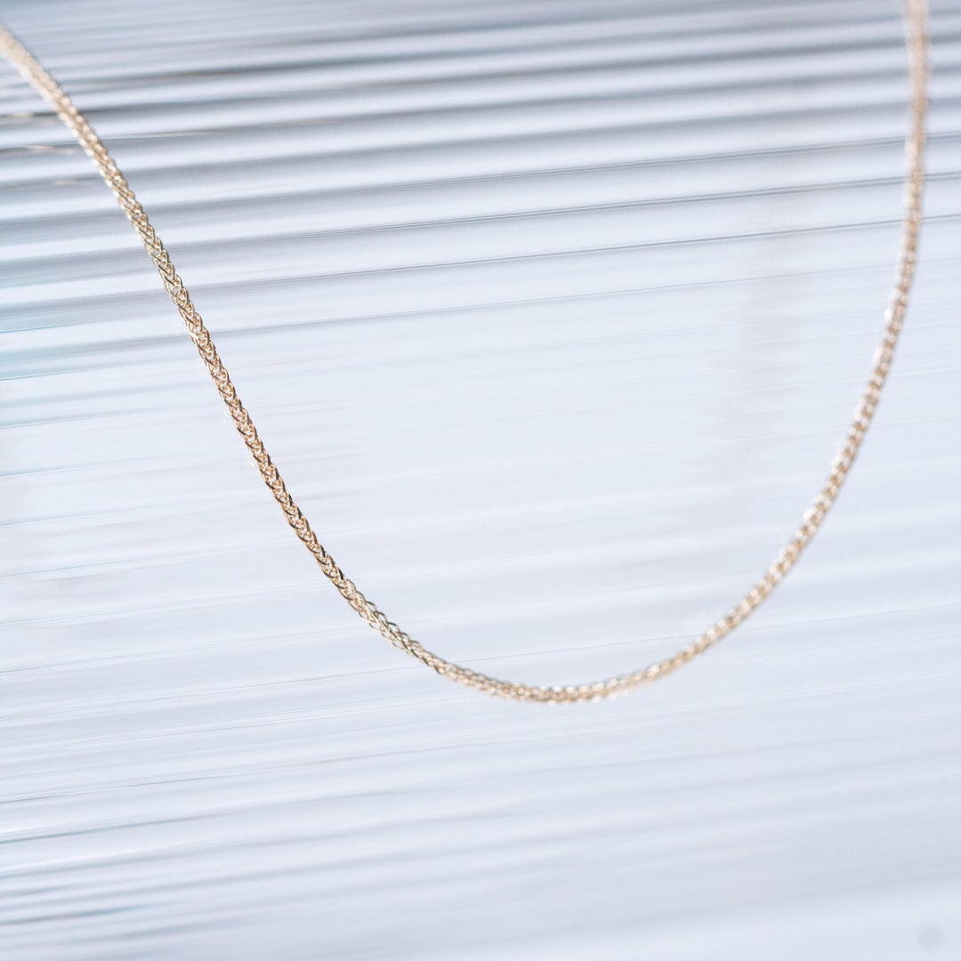 14K Solid Gold Wheat Chain Necklace | 1mm Width, Wheat Style Italian ...