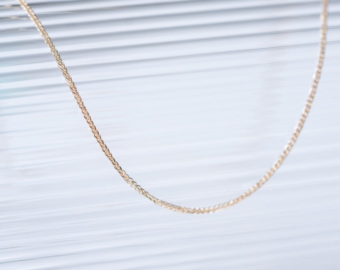 14K Solid Gold Wheat Chain Necklace | 1mm Width, Wheat Style Italian ...