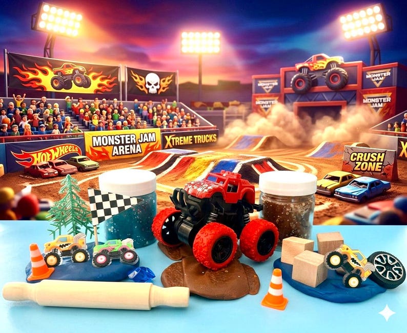 Mini Monster Trucks Play Dough Sensory Kit,kids Gift for Boys, Party ...