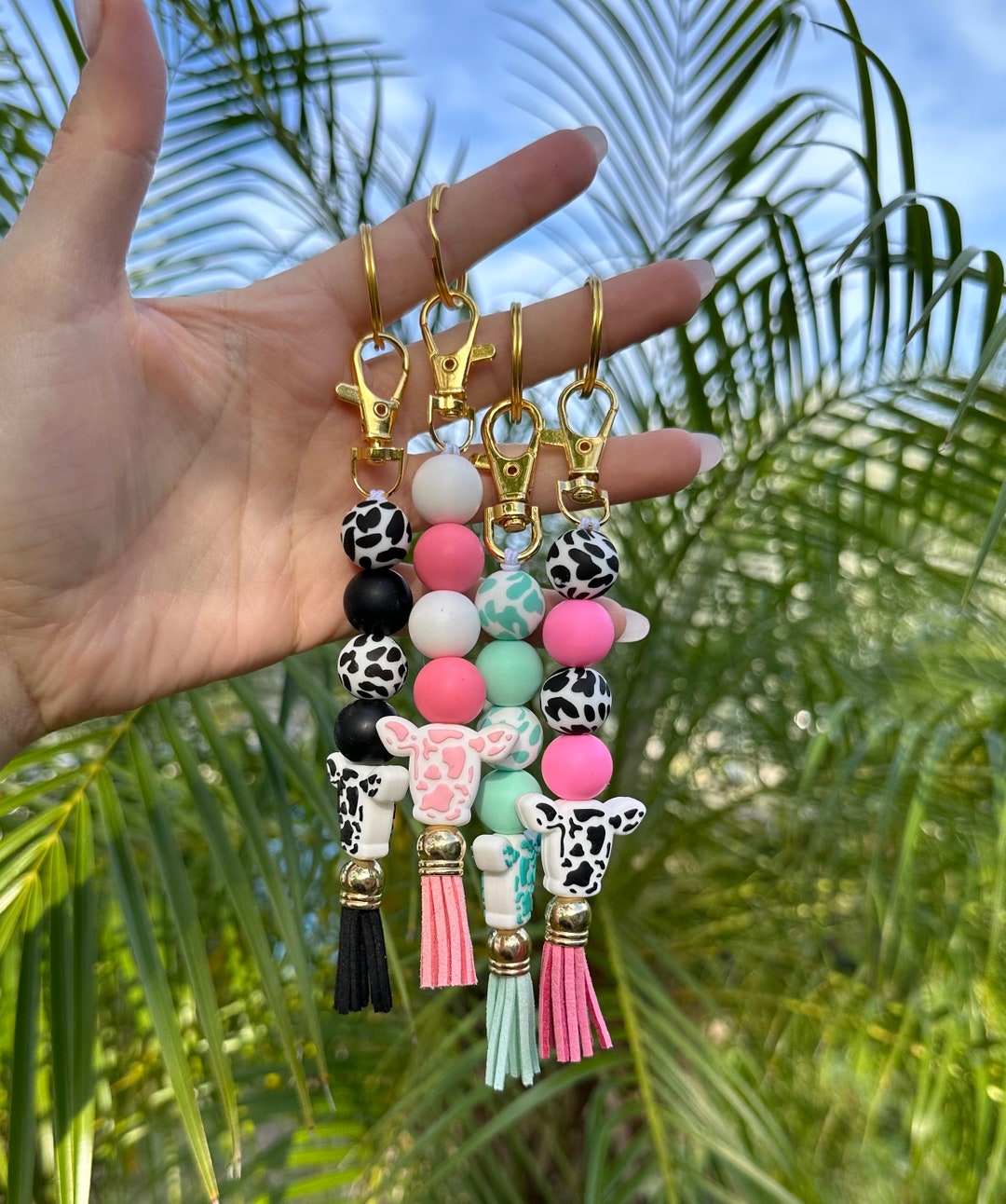 Keychain | Cow Keychain | Cow Print Keychain | Pink Cow Keychain ...