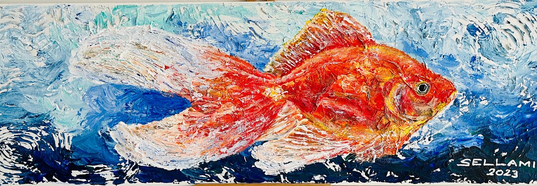 Goldfish 30x90 - Original Painting - Painting on Canvas, Living Room ...