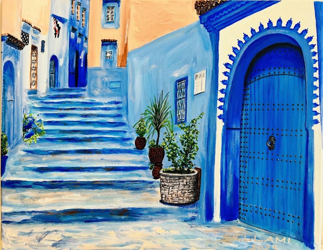 Chefchaouen 40x50 - Original Painting - Painting on Canvas, Living Room ...