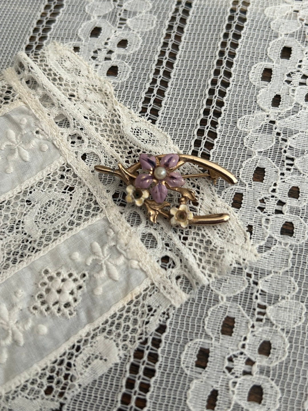 Vintage Wishbone Pin With Flowers - Etsy