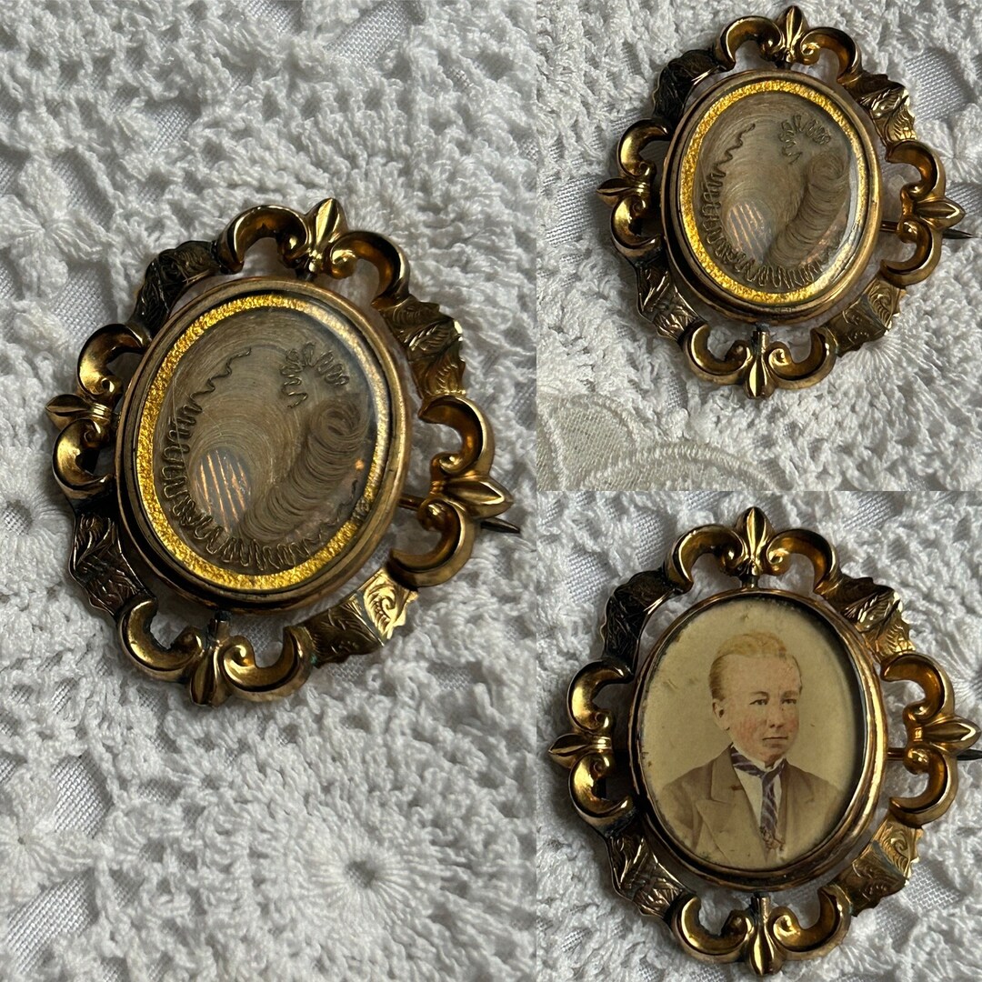 Stunning Swivel Brooch With Portrait and Hair Keepsake - Etsy