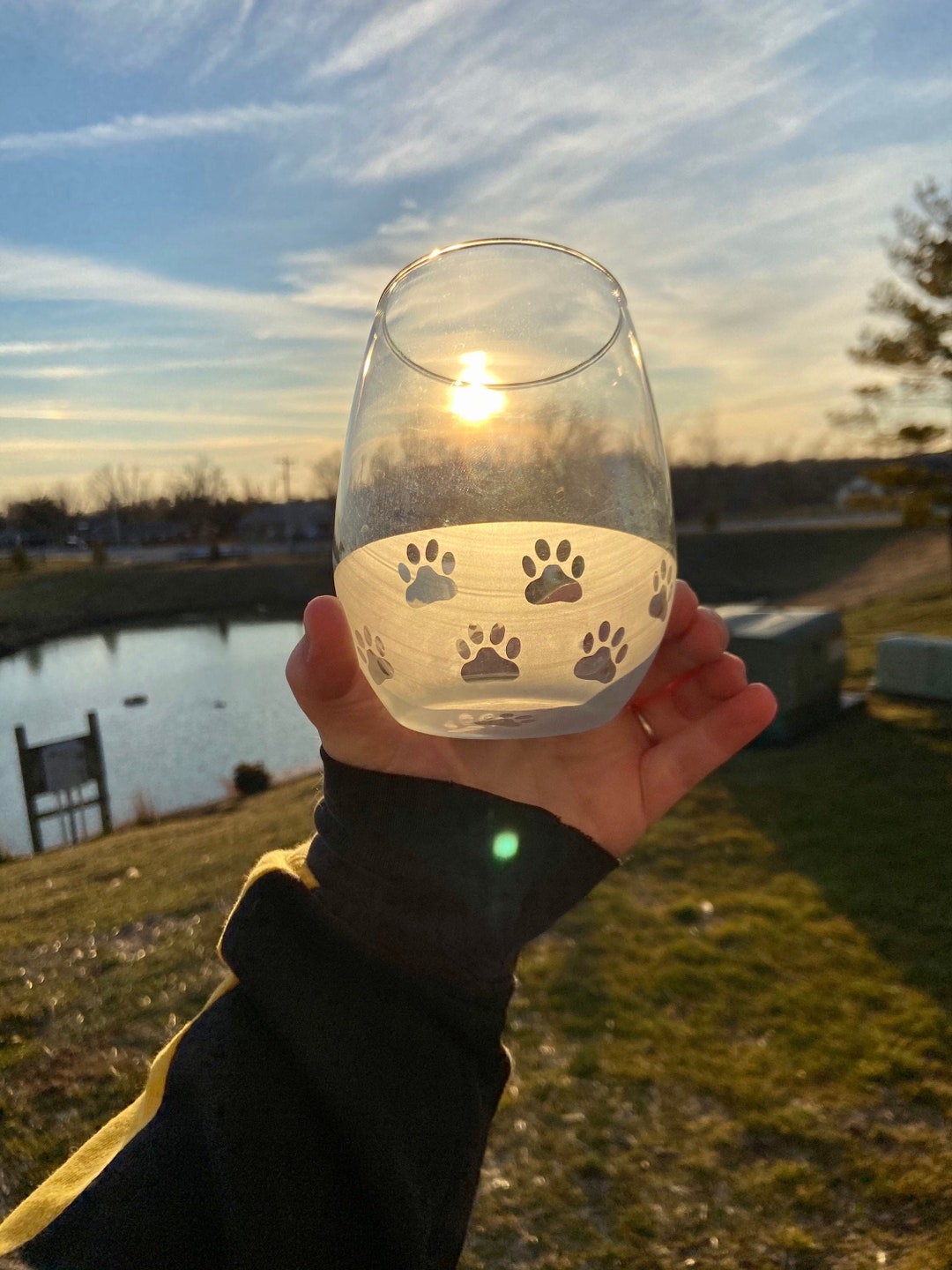 Paw Print Stemless Wine Glass, Wine Glass, Etched Glass, Etched Wine ...