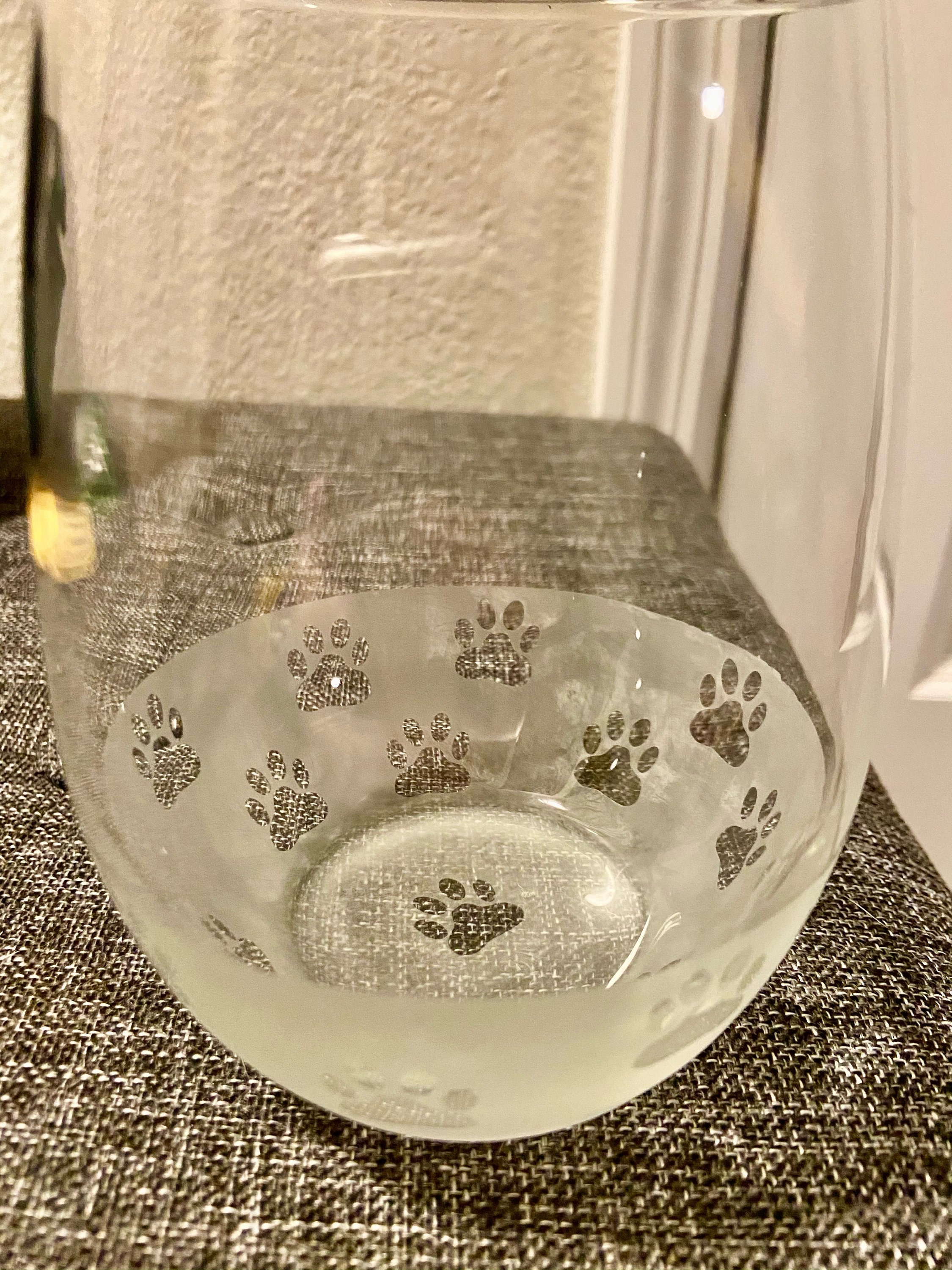 Paw Print Stemless Wine Glass Wine Glass Etched Glass | Etsy