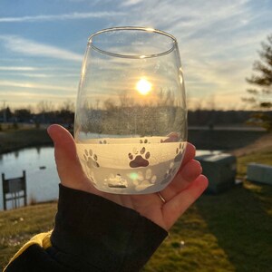 Paw Print Stemless Wine Glass, Wine Glass, Etched Glass, Etched Wine ...