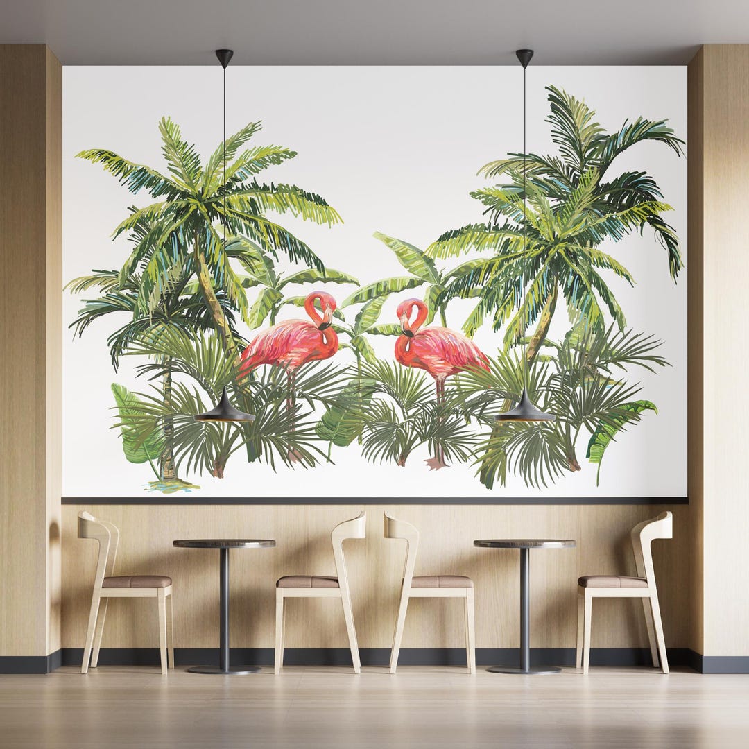 Pink Flamingo With Tropical Leaves,home Living,free Shipping,peel and ...