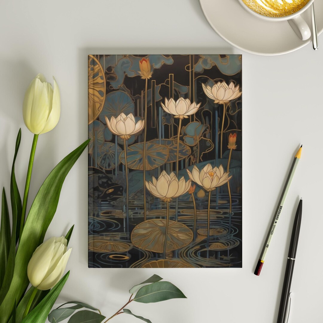 Modern Art Lotus Flower Journal 6x8 Lotus Flower Notebook Art Deco ...
