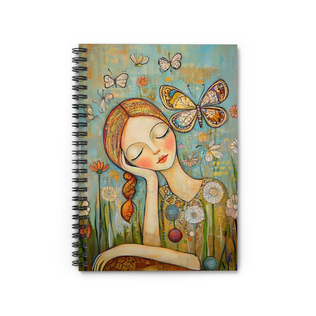 Girl and Butterflies Spiral Notebook 6x8 Whimsical Notebook for Teens ...