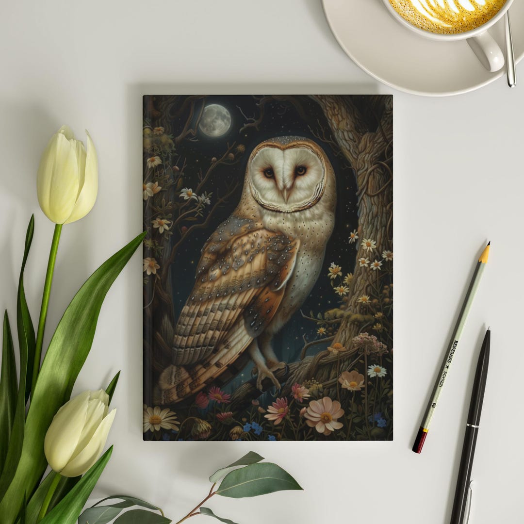 Owl Hardcover Journal 6x8 Barn Owl Journal Night Owl Notebook Forest ...