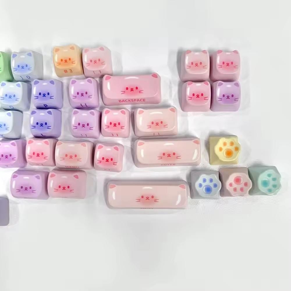 Cat Candy Keycap Set - MAO Cat Head Shape PBT Side Engraved Keycap Sets ...
