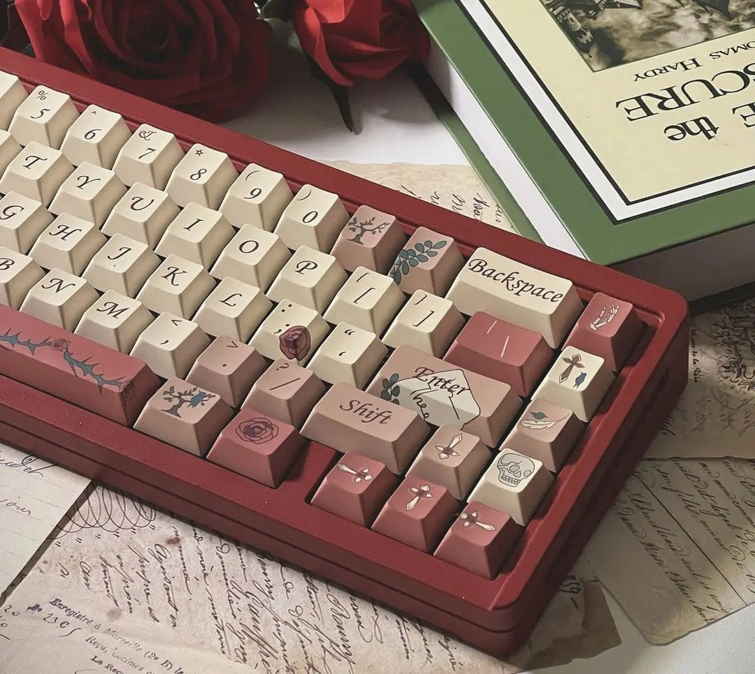 Rose Death Bed Keycap Set - Cherry Profile PBT Keycaps - Retro Red ...