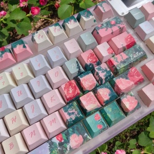 Rose Garden Watercolor Keycap Set - Cherry Profile PBT Keycaps - Roses ...
